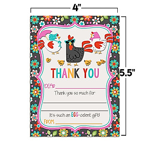 Amanda Creation Cool Chick Chicken Birthday Party Thank You Notes, Ten 4" x 5.5" Fill-In the Blank Cards with 10 White Envelopes