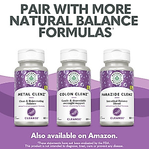 Natural Balance Colon Clenz | Herbal Colon Cleanse, Detox Cleanse, and Digestive Health Supplement - Gentle and Dependable Overnight Formula - 60-Day Guarantee (60 Servings, 60 VegCaps)