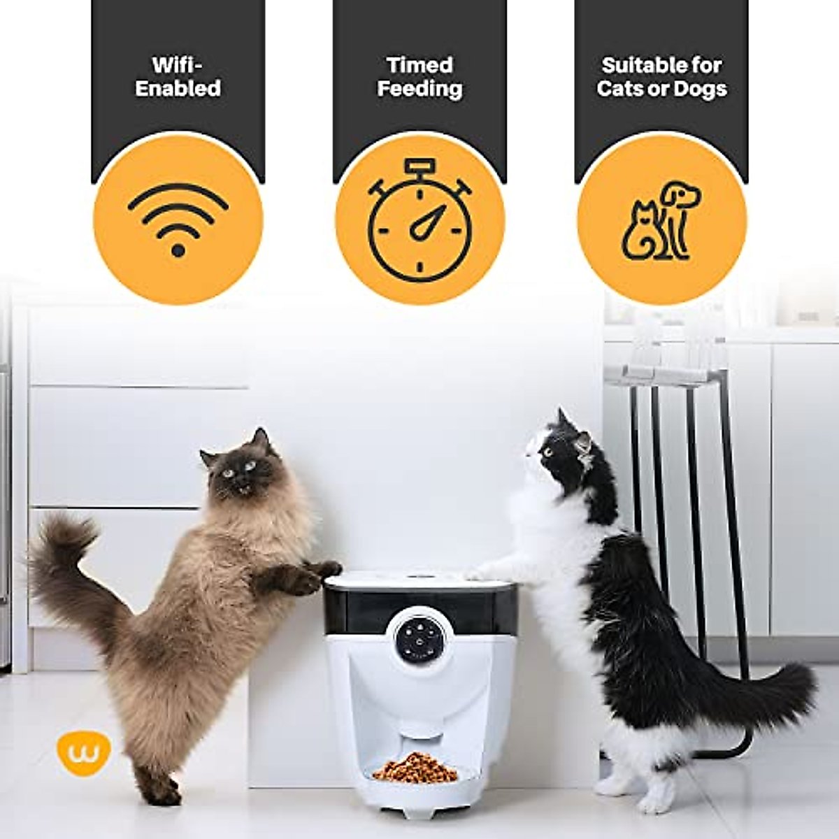 Feeder-Robot by Whisker (White with Smoke Hopper); Includes Backup Battery; Automatic Pet Feeder, WiFi Enabled, Feed Your Cat or Dog from Anywhere, Designed & Assembled in USA