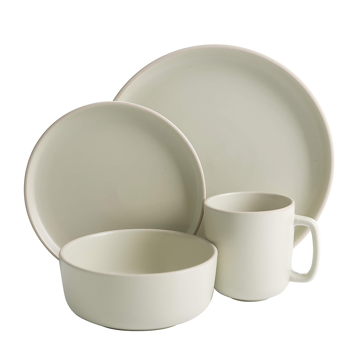 Gibson Home Zuma 16 Piece Round Kitchen Dinnerware Set, Dishes, Plates, Bowls, Mugs, Service for 4, Matte Stoneware, Cream