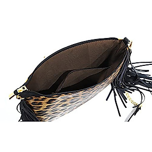 VASTLUCKYWomen Leopard Shoulder Bag Chic Leather Side Tassel Fringed Hobo Envelope Crossbody Purse Clutch Satchel with Wristlet