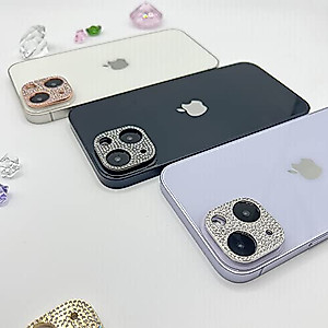 GSRYPC 2 Pack Camera Lens Protector Compatible with iPhone iPhone 14/14 Plus&iPhone 15/15Plus 3D Glitter Bling Diamond Camera Lens Cover Sticker Protector (14/14 Plus&15/15Plus -Silver+Rose Gold)