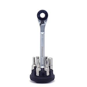 Prestacycle Prestaratchet Micro, Heavy-Duty Mini Ratchet & 1/4 Bits for Bike Repair & Maintenance, 40Nm Small Ratchet & Screwdriver with 6 Hex Bit Set, with Round Bit Holder & Tool Stand