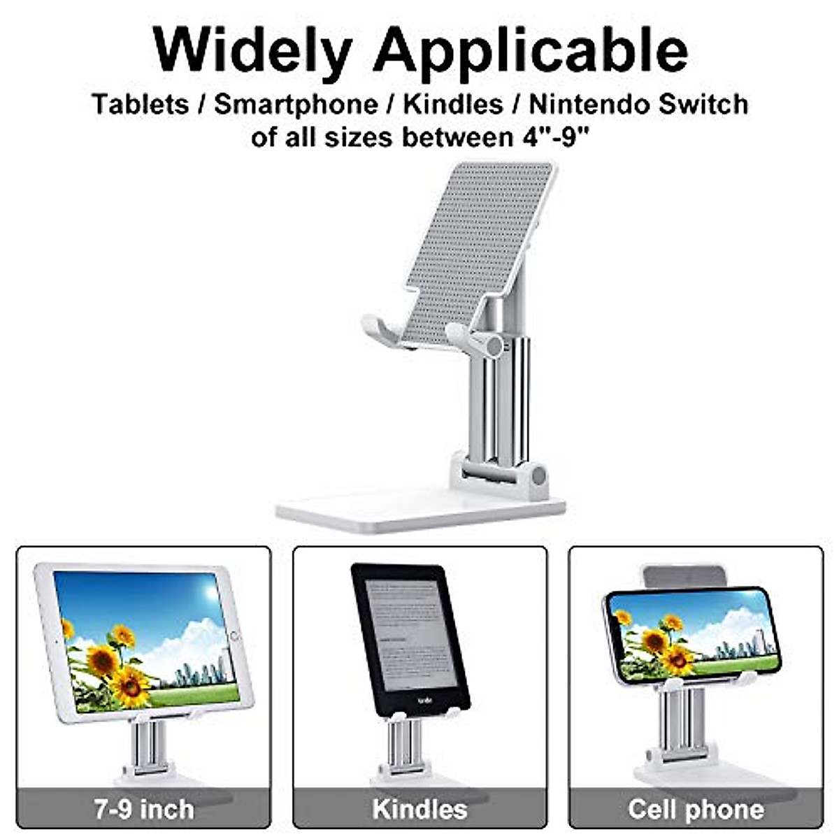 BrilliStar Cell Phone Stand Height Adjustable, [2020 Updated] Dual Tube Foldable Phone Stand,Portable Tablet Stand, Smartphones Desk Holder with Anti-Slip Design for iPad/Tablet/Mobile Phone(White)