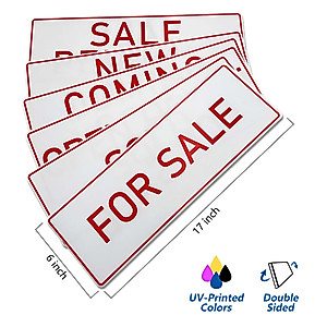 Bundle of Real Estate Rider Signs with Stakes, 6 Pack Double-Sided 6"x17.2" FOR SALE, OPEN HOUSE, SOLD, COMING SOON, SALE PENDING, NEW LISTING-Waterproof Corrugated Plastic