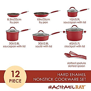 Rachael Ray Cucina Nonstick Cookware Pots and Pans Set, 12 Piece, Cranberry Red