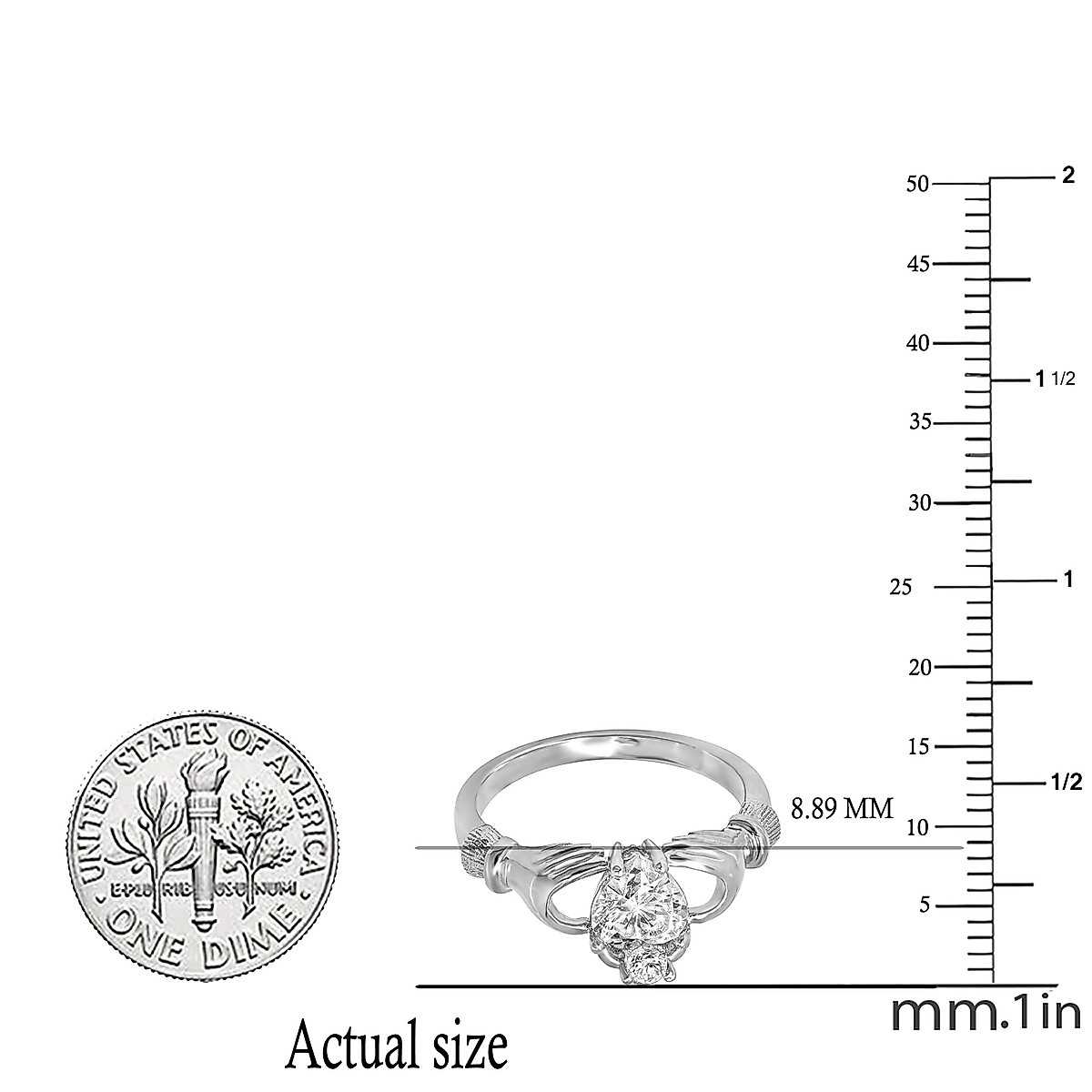 Dazzlingrock Collection Sterling Silver Cubic Zirconia Irish Friendship & Love Heart Claddagh Ring, Size 6