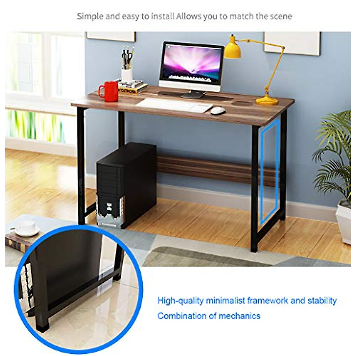 Desktop Home Computer Desk,Modern Writing Computer Desk,Simple Sturdy Office Desk with Bookshelf for Small Space Study Pc Desk Table