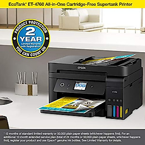 Epson EcoTank ET-4760 Wireless Color All-in-One Cartridge-Free Supertank Printer with Scanner, Copier, Fax, ADF and Ethernet - Black