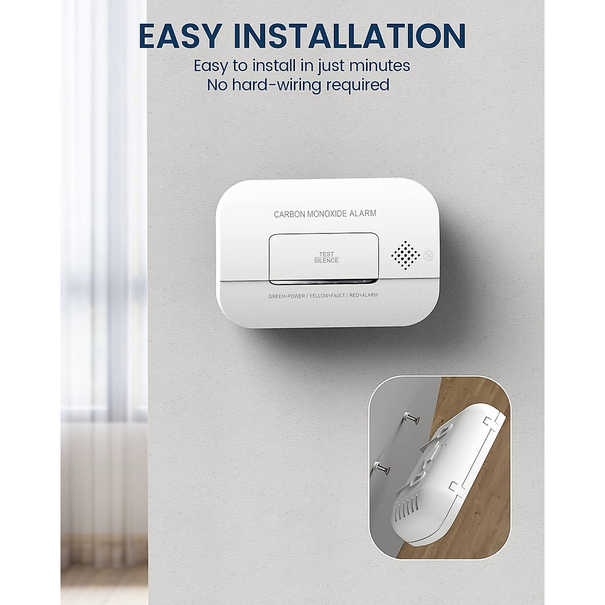 Ecoey Carbon Monoxide Detector, Replaceable Battery-Operated CO Detector with Human Alarm Sounds and Test Button, Carbon Monoxide Alarm for House and Bedroom, FJ127, 1 Pack