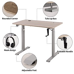 UNICOO Crank Standing Desk, Height Adjustable Sit to Stand Up Desk,Home Office Table, Computer Table, Portable Writing Desk (Black Walnut Top/Black Frame - NTCSET-01-BWB)