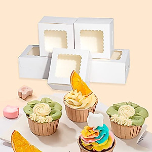 TEAMAX Cookie Boxes 30pcs 4x4x2.5 Inches White Cookie Boxes with Window, Bakery Boxes, Cupcake Boxes,Cake Boxes,Treat Boxes，Dessert Boxes，Mini Cake Boxes,For Birthday Party, Wedding, Valentine's Day