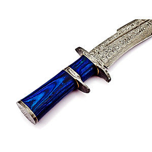 Skokie Knives Custom Damascus Steel Hunting Knife Blue Pakka Wood Handle-Handmade Premium Quality Edge Fixed Blade–Multipurpose–Ideal for Survival Camping Hiking Outdoor Every Day Carry Professional