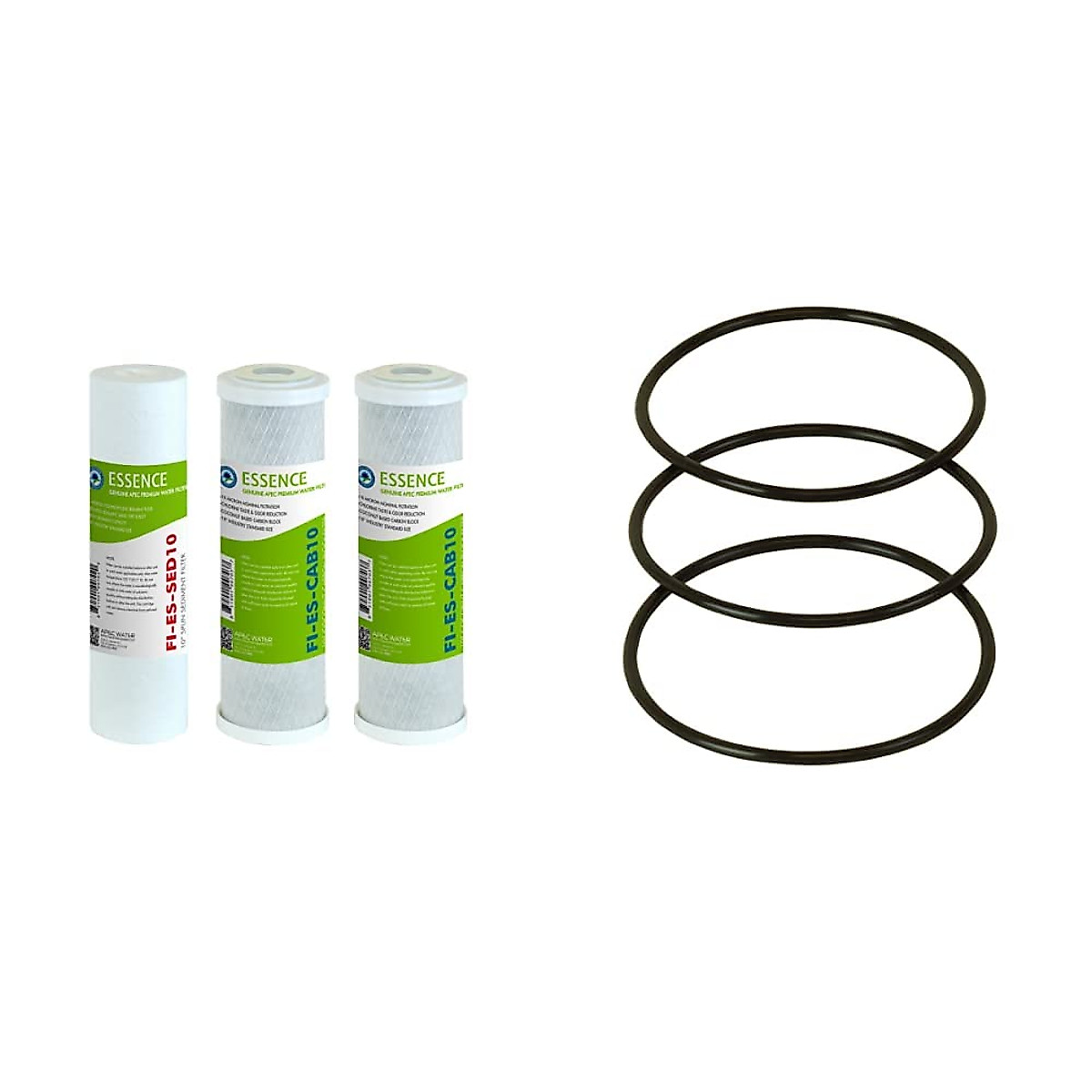 APEC Water Systems FILTER-SET-ES High Capacity Replacement Pre-Filter Set & SET 3 Pcs 3.5" O.D. Replacement O-Ring For Reverse Osmosis Water Filter Housings, 3 Count (Pack of 1), Black