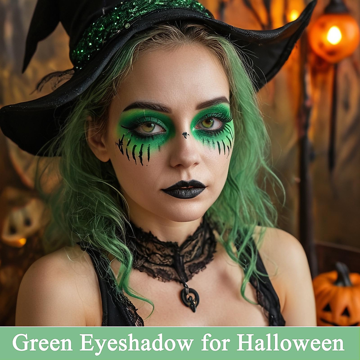 MEICOLY Green Eyeshadow Stick,Metallic Shimmer Crayon Green Eye Shadow Eye Makeup for Halloween,Waterproof & Long Lasting Shiny Bright Rotating Glitter Eyeshadow Sticks,2 Pcs