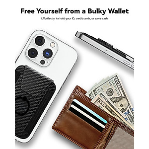 Amzone 3-in-1 Mag Safe Wallet, Leather Wallet with Phone Ring Stand, Mag Safe Wallet with Magnetic Flap for iPhone 15/14/13/12 Series, 7 Card Holder, Carbon Fibre Black