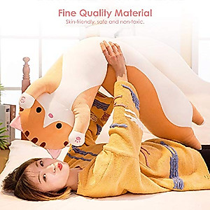 Irishom Plush Pillow, Cat Long Throw Sleeping Pillow Cute Cartoon Cat Shaped Plush Toy Sleeping Long Throw Pillow Home Office Study