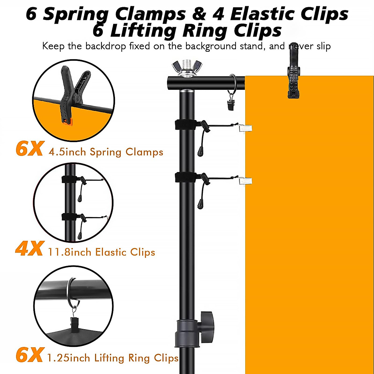 Backdrop Stand, Photo Video Studio 8.5 x10ft Adjustable Support Portable Backdrop Stand Heavy Duty for Photoshoot, Parties, Projector Screen with 2 Water Bag, 6 Backdrop Clips,6 Curtain Ring Clip