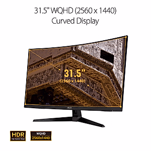 ASUS TUF Gaming 32" 1440P HDR Curved Monitor (VG32VQ1B) - QHD (2560 x 1440), 165Hz (Supports 144Hz), 1ms, Extreme Low Motion Blur, Speaker, FreeSync Premium, VESA Mountable, DisplayPort, HDMI,BLACK
