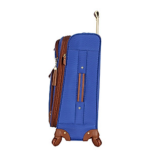 Steve Madden Designer Luggage Collection - Expandable 24 Inch Softside Bag - Durable Mid-sized Lightweight Checked Suitcase with 4-Rolling Spinner Wheels (Global Blue)