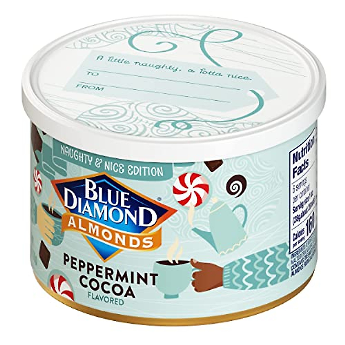 Blue Diamond Almonds, Peppermint Cocoa Holiday Snack Nuts, 6 Oz(Pack of 1),Resealable Can