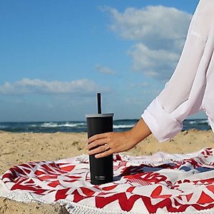 asobu Ocean Stainless Steel Tumbler with Flexible Straw Lid | Insulated Water Bottle for Ice Coffee, Cold Brew | Flip Open Lid for Hot Tea and Coffee | Reusable Travel Cup 27 Ounce (Black)