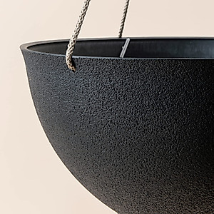 LA JOLIE MUSE Hanging Planters for Outdoor Plants, Large Hanging Planter with Drain Holes, Black Hanging Flower Pots (13.2 Inch, Set of 2)