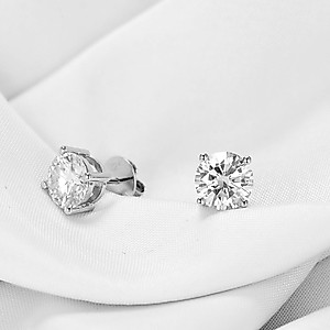 DovEggs 10K White Gold Post 3ct 7.5mm G-H-I Color Cut Moissanite Stud Earring Push Back 14K Gold QUALITY Silver Earrings for Women