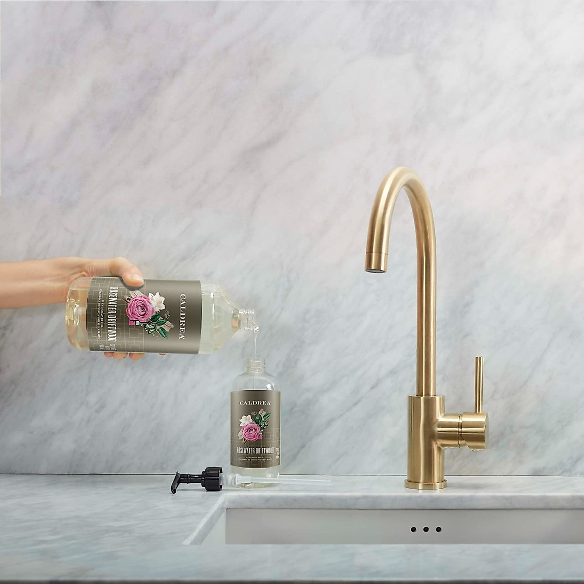 Caldrea Hand Soap Refill, Aloe Vera Gel, Olive Oil And Essential Oils To Cleanse And Condition, Rosewater Driftwood Scent, 32 Oz