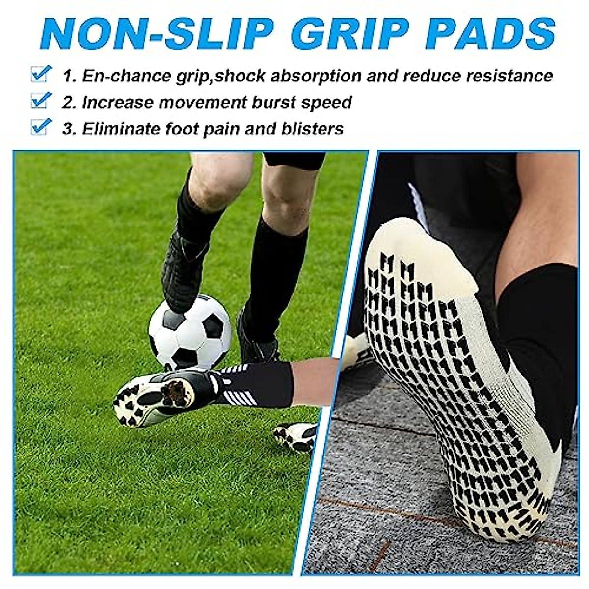 Jspupifip 4 Pair Grip Socks, Soccer Grip Socks Men Speed Ankle Anti Slip Football Sock for Women Girls Boys Youth Teen Kids(Black)
