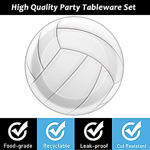Wiooffen 24pcs Volleyball Party Supplies Paper Plates Set Disposable Tableware Pack Volleyball Party Dessert Plates Sports Birthday Baby Showers Holidays Decorations, 7"
