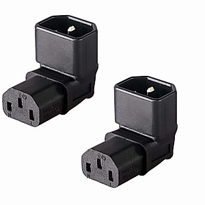 Vrllinking IEC C14 to C13 90 Degree Power Adapter for LCD Wall Mount TV/Computer Host/Monitor/Rice Cooker/Electric Kettle,10A PDU Plug, Up/Down Right Angled IEC Power Adapter (2 Pack/Black)