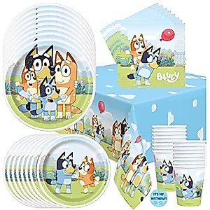 Bluey Birthday Party Supplies For 16 - Bluey Party Supplies | Bluey Party Decorations | Bluey Birthday Decorations | Bluey Decorations For Birthday Party | Plates, Napkins, Cups, Table Cloth & Sticker