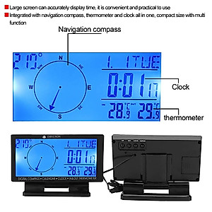 Digital Car Thermometer, CD60 Multifunctional Digital Car Automobile Thermometer Gauge with Time Navigation Function