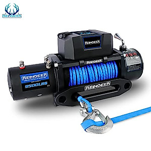 REINDEER 12V Winch New 9500 lb Load Capacity Electric Winch Synthetic Rope with Hawse Fairlead Waterproof IP67 with Wireless Remotes