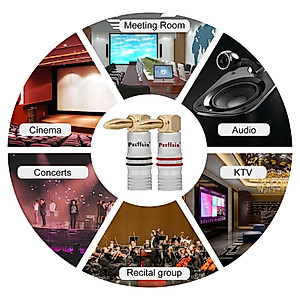 Preffair 12 PCS/6 Pairs 4mm Right Angle/90 Degree Speaker Banana Plugs Dual Screw Locking Speaker Connectors Gold Plated Audio Jack Connectors for Speaker Wire Cable Terminals