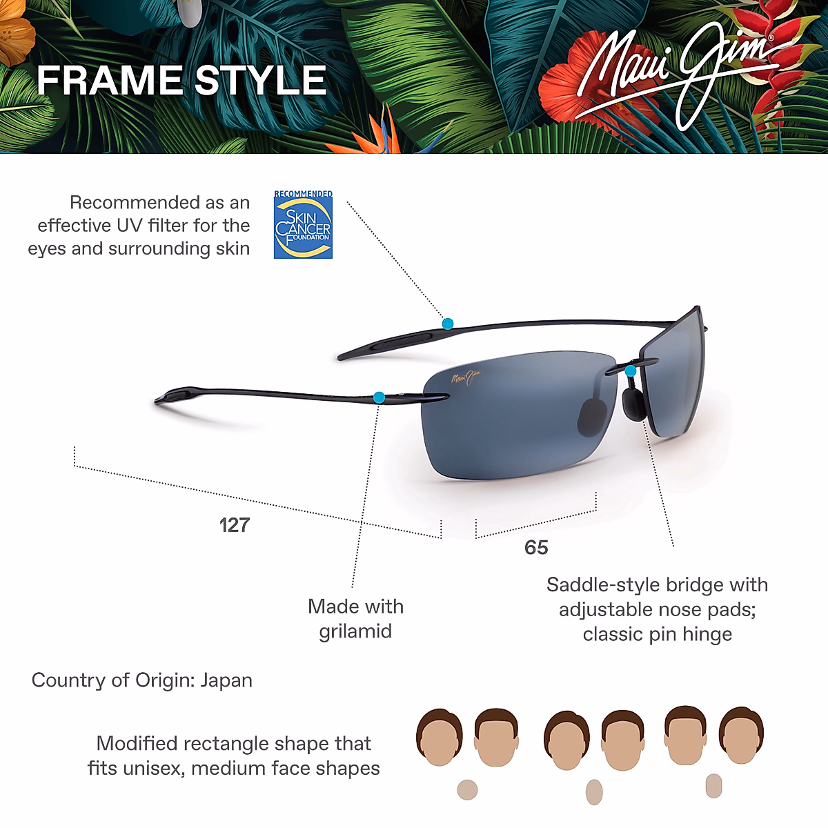 Maui Jim Men's and Women's Lighthouse Polarized Rimless Reading Sunglasses, Gloss Black/Neutral Grey, Medium, +2.5