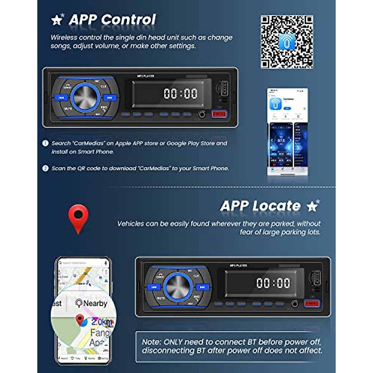 Roinvou Car Radio Bluetooth Single DIN Car Stereo Audio, MP3 Player Car Stereo 1 DIN with Bluetooth Handsfree/FM/Dual USB/TF/AUX/Fast Charging, Built-in Microphone, Multi Color LCD, Not a CD Player