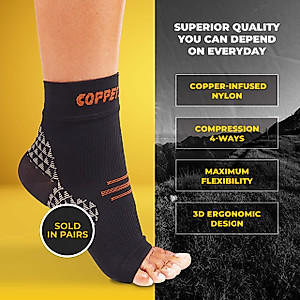 CopperJoint Foot Compression Sleeve - Plantar Fasciitis Socks for Arch Support, Achilles Tendonitis, and Foot Pain Relief - Toeless Socks For Everyday & Night Use - Copper Infused Nylon (Medium)