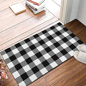 SPUNKER Doormat Checkered and Black Plaid Squares Tartan Door Welcome Mat Vintage Rustic Yard Non Slip Seasonal Home Decoration Indoor Outdoor 17 X 30 Inch