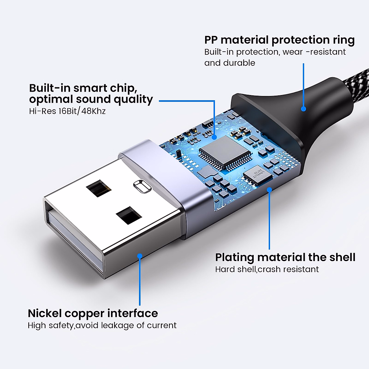 MOSWAG USB to Audio Jack Adapter 0.65Feet/20cm, External Sound Card Jack Audio Adapter with 3.5mm Aux Stereo Converter Compatible with Headset, PC, Laptop, Linux, Desktops, PS4 and More Device