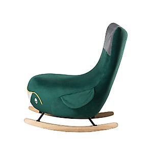 MMTGO 27.5” Whale Rocking Chair w/Metal Support, Comfy Velvet Upholstered Rocker with Non-Slip Solid Wood Legs Suit for Bedroom, Living Room, Porch, Office, Green