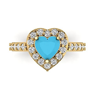 Clara Pucci 2.25 ct Heart Cut Solitaire Halo Genuine Simulated Turquoise Engagement Promise Anniversary Bridal Ring 18K Yellow Gold 3.5