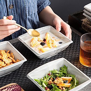 MALACASA Marble Grey Cereal Bowls, 13 Ounce Square Dessert Bowls Side Dish Bowls, Serving Bowls Set for Ice Cream, Salad, Pudding and Pasta, Set of 6, Series Blance