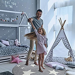 Topotdor Stars Round Rug Starry Sky Stars Area Rug Soft Durable Washable for Nursery Playroom Classroom (Grey,47 Inch)