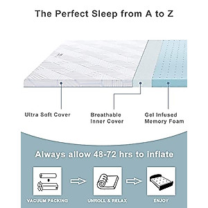 BedStory 2 Inch Premium Memory Foam Mattress Topper, Queen Size Gel Infused Bed Toppers, Soft Foam Pad with Removable Cover