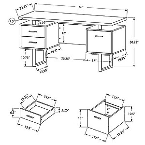 Monarch Specialties Computer Desk with Drawers - Contemporary Style - Home & Office Computer Desk with Metal Legs - 60"L (Grey Reclaimed Wood Look)