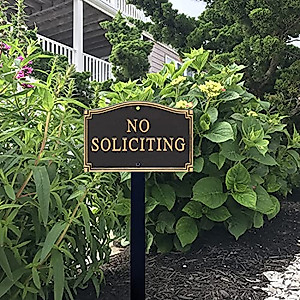 SmartSign Metal No Soliciting Sign for Yard, No Soliciting Garden Plaque | 5.75" x 9.5" Aluminum Plaque with 18" Black Stake