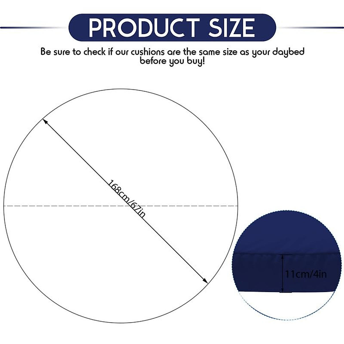 Cethytirko Outdoor Daybed Cushion Cover, 66" Replacement Round Bed Cushion Cover,Outdoor Waterproof and Fade-Resistant Sun Bed Outdoor Cushion Cover - Patio Round Daybed Cushion Cover, Cover ONLY