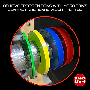 Micro Gainz Olympic Fractional Weight Plates Set, 10 Piece Olympic Weight Plates Set with Bag, Designed for Olympic Barbells for Strength Training and Micro Loading, Made in USA (Multi-Color)